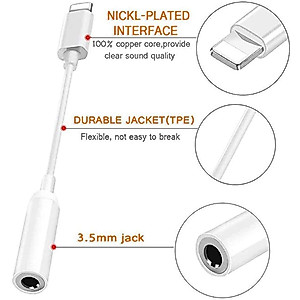 Belcompany 3 Pack Lighting to 3.5 mm Headphone Jack Adapter