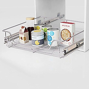 Festnight Pack of 2 Pull-Out Wire Storage Baskets Rack Sliding Steel Cabinet Slides Under Shelves Sliding Organizer for Kitchen Pantry Bathroom Cupboard Suitable for 23.6" Wide Cabinet