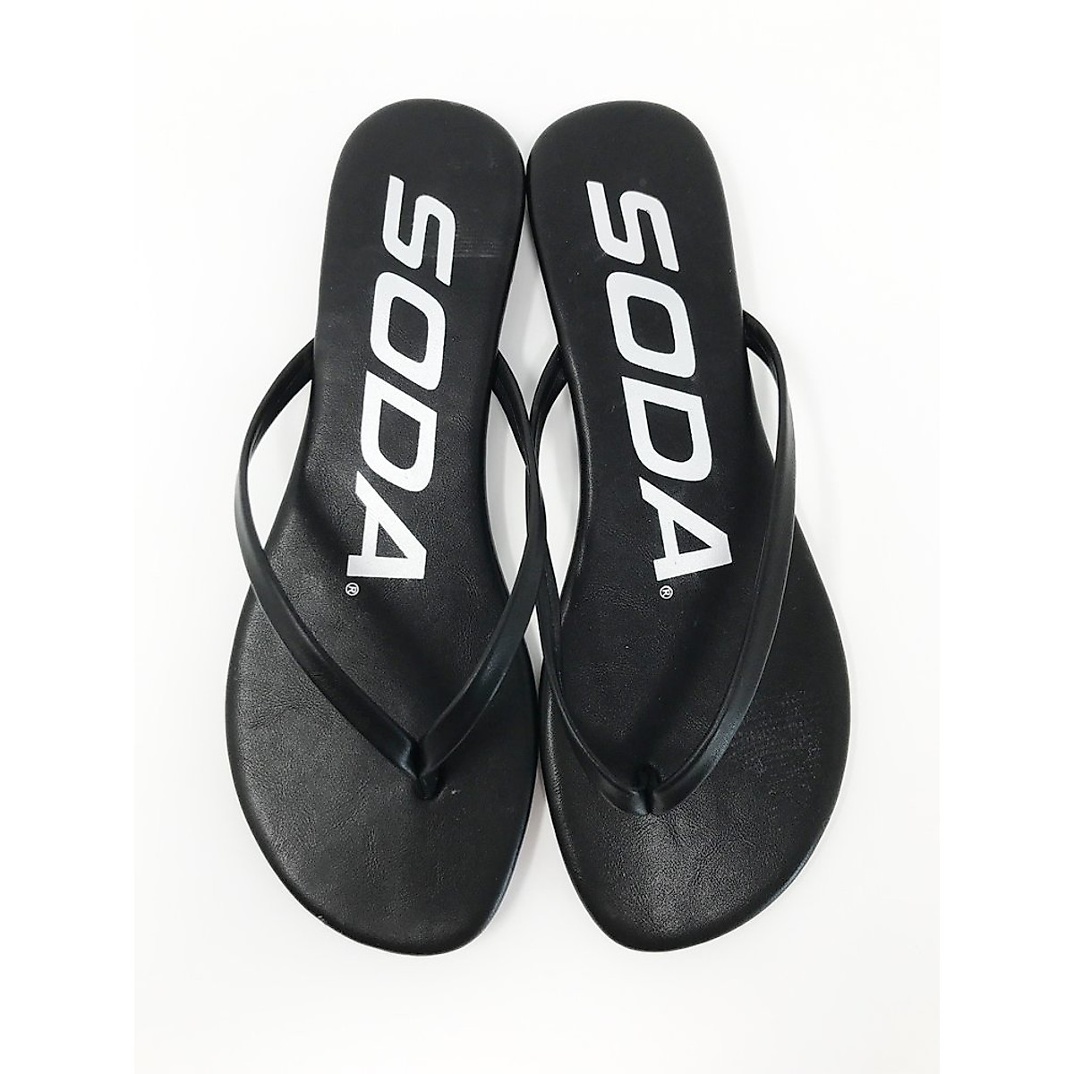 Women's Slip On Flip Flop Thong Sandals (11, Black PU)