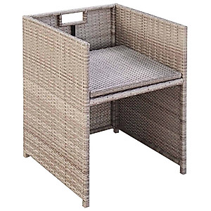 5 Piece Outdoor Dining Set with Cushions | Patio Dining Set | Garden 1 Glass Top Dining Table and 2 Rattan Chairs & Stools for Backyard Poolside Yard | Beige Poly Rattan with Steel Frame