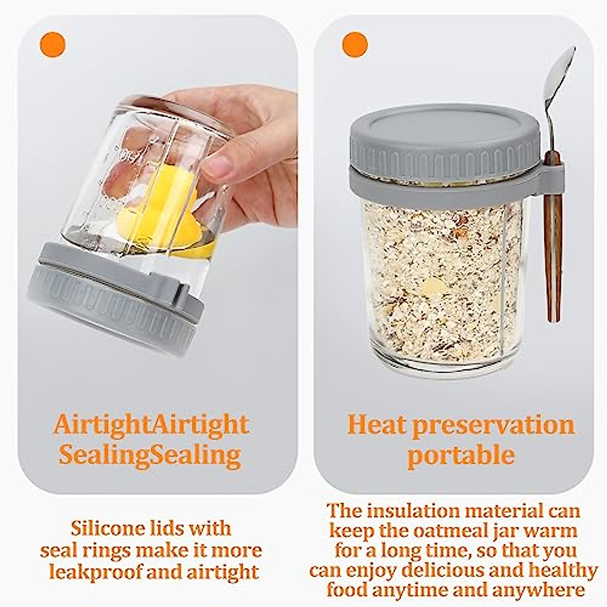 DAILOU Overnight Oats Containers with Lids and Spoons(4-Piece set),16 Oz Glass Mason Overnight Oats Jars,Portable Airtight Oats Container with Measurement Marks,Milk,Vegetable and Fruit Salad Storage Containers.