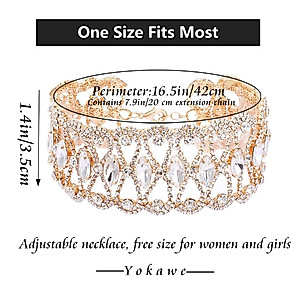 Yokawe Crystal Choker Necklace Gold Statement Necklace Sparkly Rhinestone Choker Sexy Wide Collar Party Rave Neck Jewelry Accessories for Women