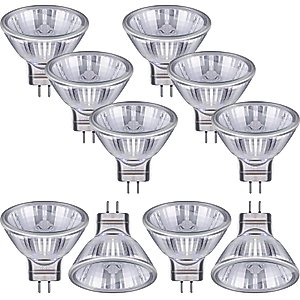 Mudder 10 Pieces Halogen Light Bulbs MR11 12V FTD Halogen Spotlight Bulbs, GU4 Bi-Pin Base, Glass Cover, Warm White 2700K Dimmable Precision Halogen Reflector Fiber Optic Light Bulb (20 Watt)