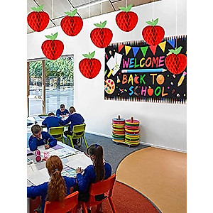 10 Packs Honeycomb Tissue Paper Apple, Kalolary Hanging Paper Apple Fruit Decoration for School Garden Room Baby Shower Birthday Party Decorations, Red (4 Inch)