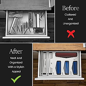 Metro Modernization Kitchen Drawer Organizer – 6-in-1 Ziplock Bag Storage and Foil Plastic Wrap Dispenser with Cutter Bamboo for Bags Wrap, White, Large Standard Size