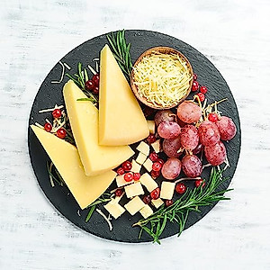 Round Slate Platter Plates, Appetizer and Cheese Plates,10”x10” Black Stone Charcuterie Boards,Sushi Mat,Cake and Pastry Tray（25x25cm,2pc）…