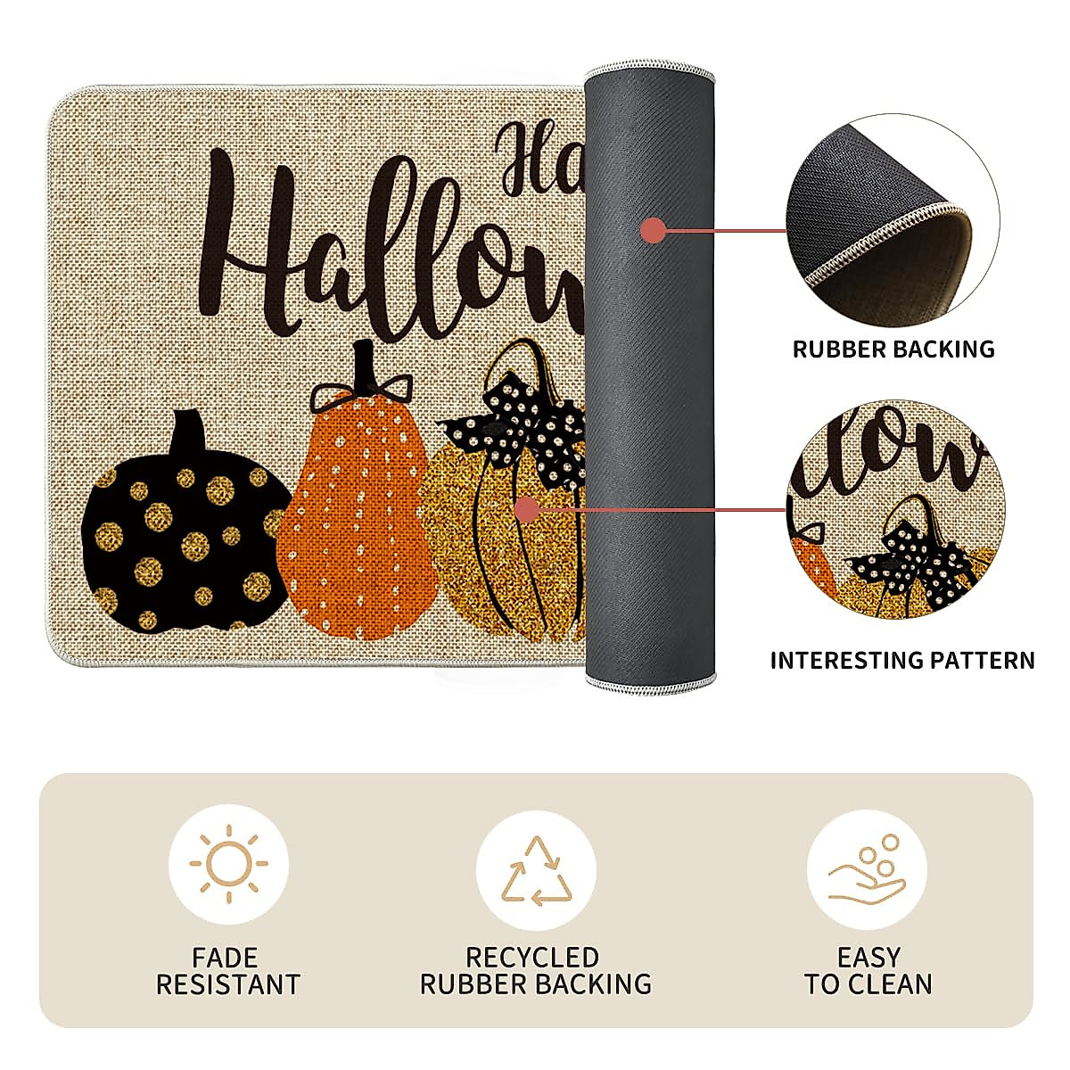 Artoid Mode Pumpkin Bats Happy Halloween Kitchen Mats Set of 2, Home Decor Low-Profile Kitchen Rugs for Floor - 17x29 and 17x47 Inch