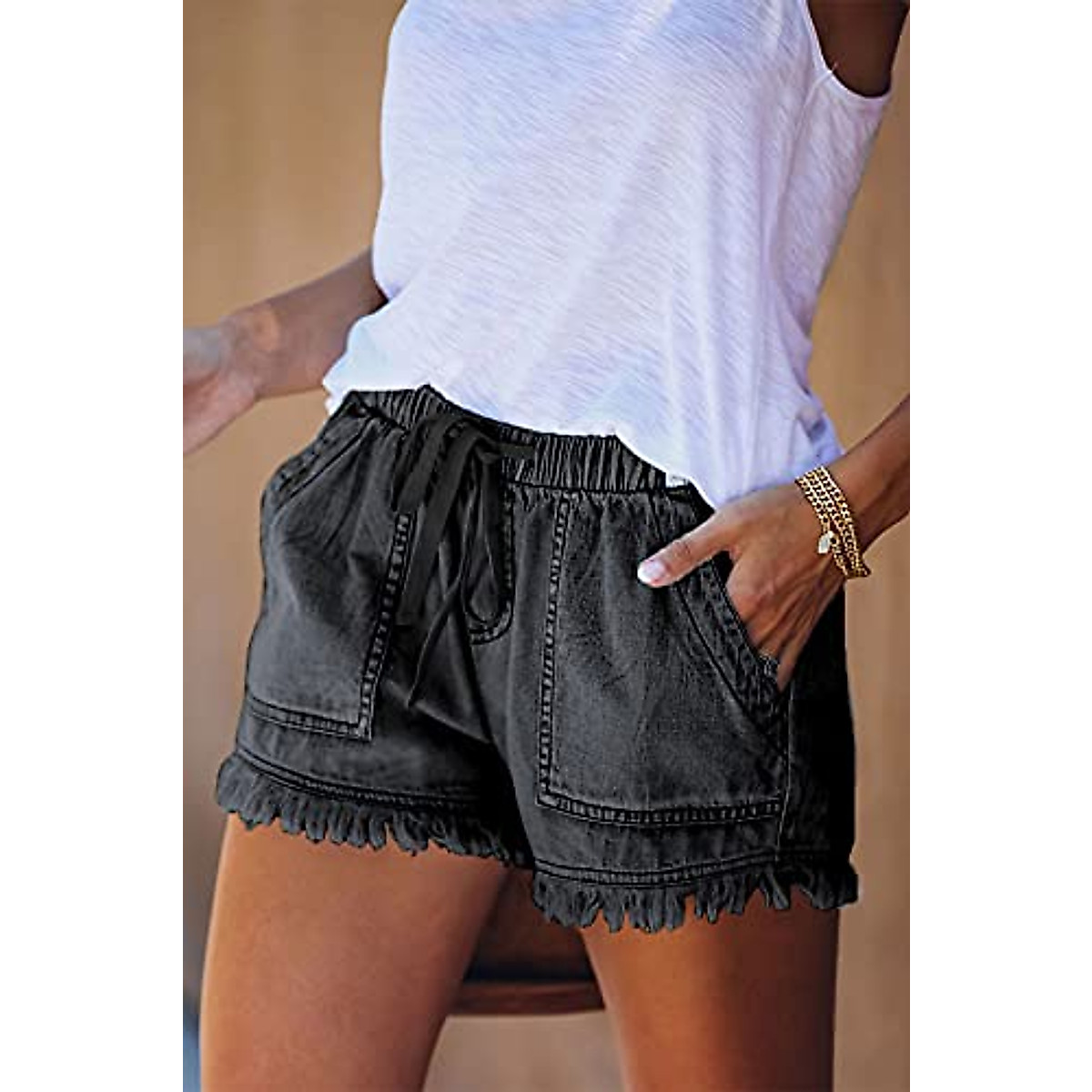 GOLDPKF Workout Shorts for Women Sexy Comfortable Shorts for Women Womens Drawstring Long Shorts with Pockets Black X-Large