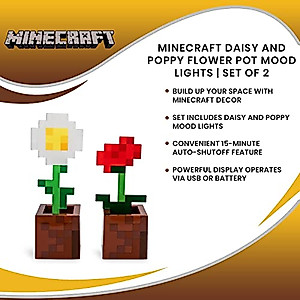 Minecraft Daisy and Poppy Flower Pot Mood Lights, Set of 2 | Nightstand Table Lamp with LED Light for Bedroom, Desk, Living Room | Home Decor Room Essentials | Video Game Gifts And Collectibles