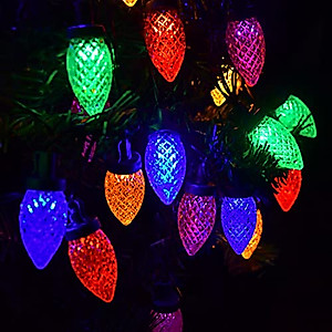 Outdoor Solar Christmas Lights C9 Strawberry String Lights, 31ft 50 LED Solar Garden Christmas Fairy Lights For Christmas Tree Backyard Window Railing Deck Camping Chicken Coop, Multicolor 8 Modes