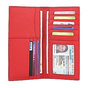 GintaXen Slim Leather ID/Credit Card Holder Long Wallet with RFID Blocking - Red