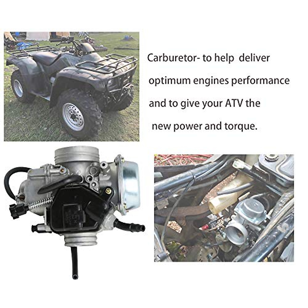 JOD TRX350 Carburetor compatible with Honda Rancher 350 TRX350 350ES 350FE 350FMTE 350TM 2000-2006 atv 4 Stroke Carburetor with Black Throttle Base Cover+Air Filter+Oil Filter+Fuel Filter