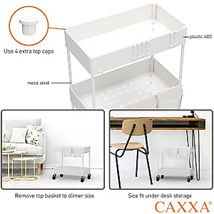 CAXXA 4-Tier Rolling Storage Organizer with 4 Small Baskets - Mobile Utility Cart with Caster Wheels, White