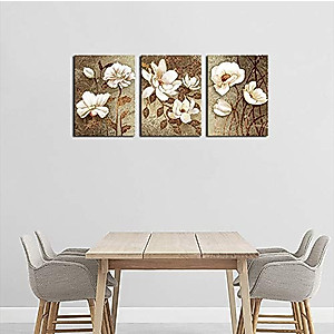 Vintage Wall Art Flowers Bedroom Wall Decor 3 Pieces Canvas Wall Art White Blossom Bathroom Living Room Decoration 12" x 16" x 3 Panels Framed Ready to Hang