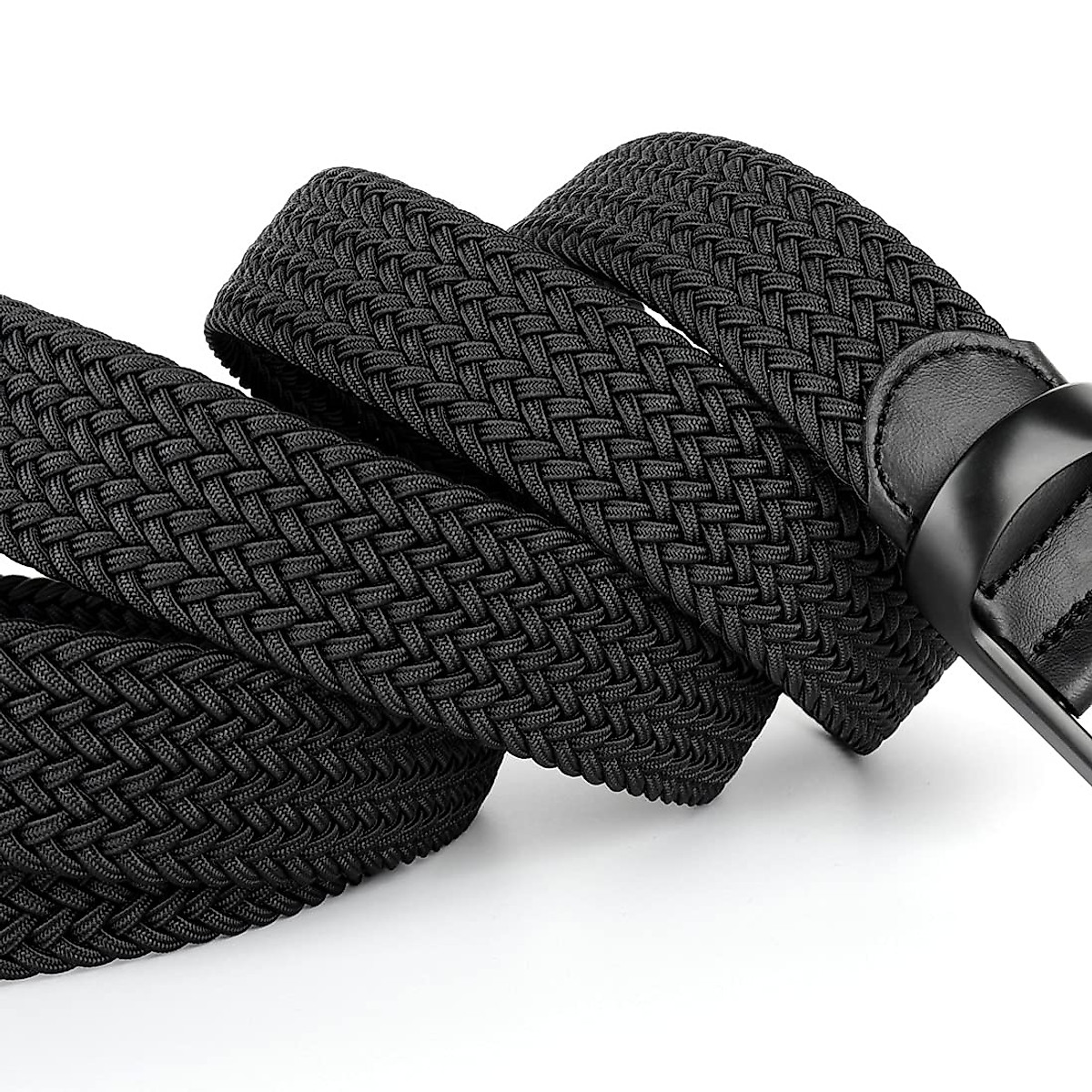 Drizzte Plus Size Mens Belt 63'' Casual Elastic Black Braided Stretchy Fabric Web Belts