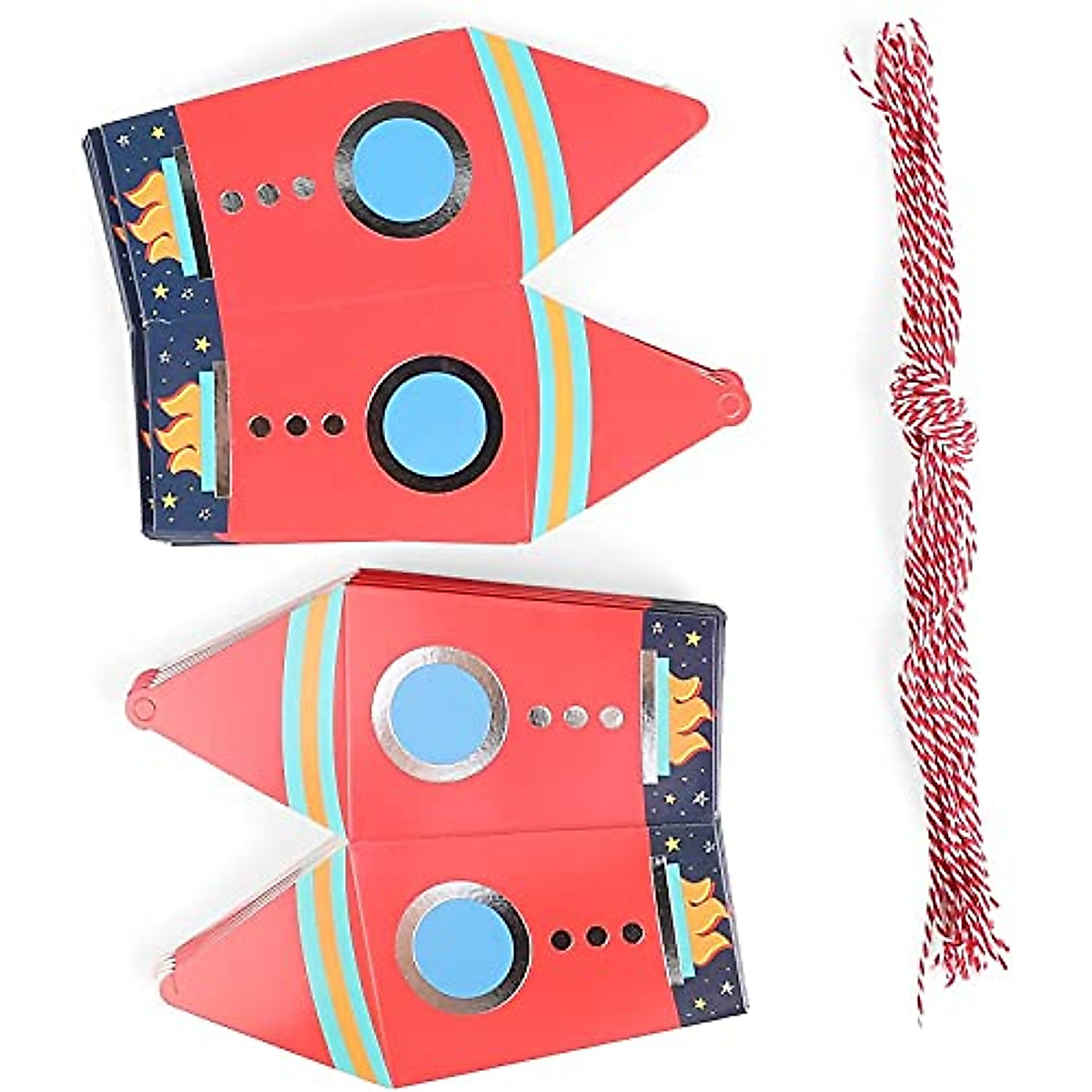 BLUE PANDA Outer Space Birthday Party Favor Boxes, Rocket Ship, Silver Foil (24 Pack)