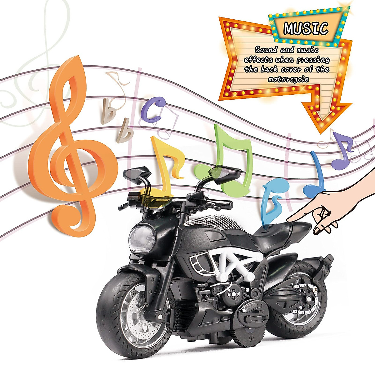 YA LE MING Motorcycle Toy for Boys - Pull Back Motorcycle Toys with Light and Music Toys Motorcycle Model,The Best Gift for Children,Toy Motorcycle for Kids 3-9 (White)