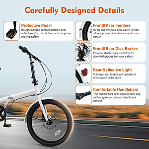 DCEHKR 20-inch Foldable Bike Folding Bicycle with 7-Gear Transmission, Height Adjustable Seat Foldable Bicycle Suitable for Adult Riding, Men Riding, Women Riding, Ships in The US (Straight Bar)
