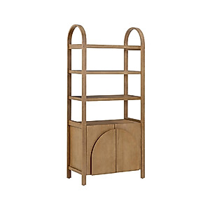 Nathan James Iris 3 Tier Bookshelf, Arched Bookcase Cabinet, Solid Wood Bookcase with Cabinet Base, Boho Bookshelf in Unbrushed Light Brown Finish