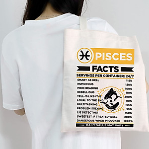 MEIKIUP Zodiac Constellation Canvas Tote Bag 12 Horoscope Astrology Gift Birthday Gifts for Women (Pisces Tote Bag)