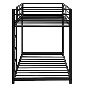 Twin Over Twin Metal Bunk Bed, Low Bunk Bed with Ladder for Kids,Toddlers,Teens,No Box Spring Needed， Black