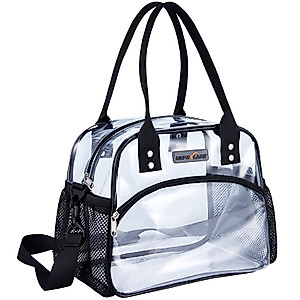 USPECLAR clear tote bag, Clear Lunch Bag with Removable Bottom Board for Women & Men, See Through Reusable Lunch Box for Workplaces ,Clear Shoulder Bag for Women for Work