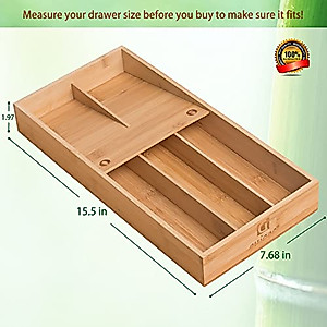 guiogc Medium double layer Bamboo Silverware Organizer, Kitchen Silverware Drawer Organizer, Utensil Tray Holder, Cutlery Tray for Spoons, Forks, Knives