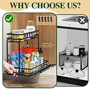 Z&L HOUSE Under Sink Organizer and Storage, Upgraded Silent Glide Undersink Organizers, Under Cabinet Organizer with Hooks 2 Tier Sliding for Kitchen Bathroom(Black)