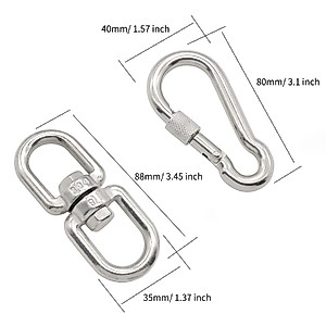 Hamineler 2Pcs M8 304-Stainless Steel Swivel Ring Double Ended Swivel Eye Hook, 2Pcs M8 Spring Hook, for Marine Mooring Swivel Tree Swing, Hanging Hammock, Hanging Rotating Device