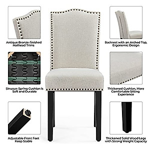 Yaheetech Dining Chairs Set of 6 Dining Room Chairs Modern Kitchen Chairs Fabric Upholstered Dining Room Chairs with Solid Wood Legs and Padded Seat for Home Kitchen Living Room, 3 Package, Beige