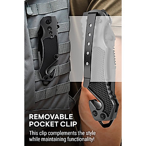 Bundle of 2 Items - 2,95” Serrated Blade Pocket Knife - Black Folding Knife with Glass Breaker and Seatbelt Cutter - Small EDC Knife - Dull Not-Sharp Blade - Skeleton Dull Trick Butterfly Knifes