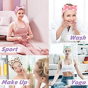 3 otters Bow Hair Band, 12PCS Fuzzy Fleece Makeup Headbands, Spa Headband for Teen Girls, Coral Skincare Head Wraps for Women