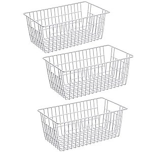 blitzlabs Wire Storage Basket Freezer Organizer Bins Metal Wire Baskets Wire Organizer Storage Baskets for Kitchen, Cabinets, Pantry, Freezer, BathroomSet of 3