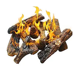 B-HOTTE Gas Fireplace Logs,Ceramic Wood Logs for All Types of Indoor, Gas Inserts, Ventless & Vent Free, Ethanol, Electric, Propane or Outdoor Fireplaces & Fire Pits, Burning Accessories