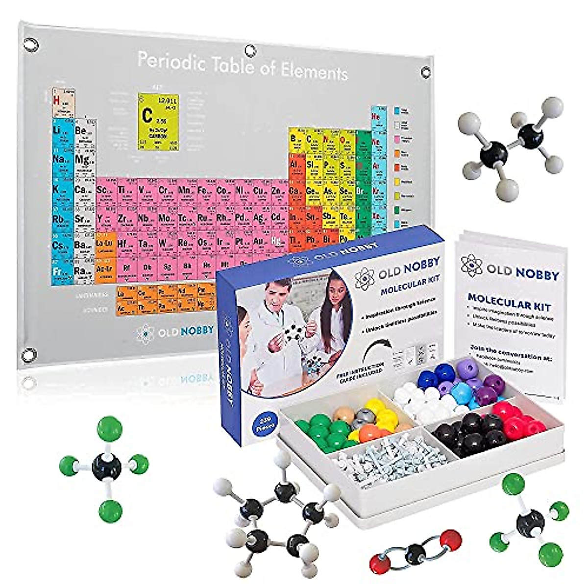 Organic Chemistry Kit (239 Pieces) and Periodic Table of Elements - Molecular Model Student or Teacher Pack with Atoms, Bonds and Instructional Guide