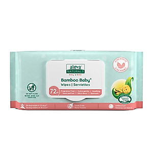 Aleva Naturals Bamboo Baby Sensitive Wipes for babies with Sensitive Skin, Natural and Organic Formula, Hypoallergenic, Biodegradable, Extra Strong and Ultra-Soft, Perfume Free Diaper Wipes - 72 Count