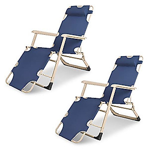 Dporticus Set of 2 Large Outdoor Patio Portable Folding Adjustable Chaise Lounge Chair with Footrest and Removable Pillow