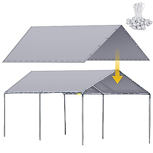 Wesnoy 12 x 20 ft Heavy Duty Canopy Replacement Cover Waterproof Carport Canopy Cover Garage Car Shelter Tarp Tent for Car Canopy with 50 Ball Bungees, Only Top Cover, Frame is Not Included
