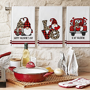 AnyDesign Valentine's Day Kitchen Dish Towels 18 x 28 Inch Love Heart Gnome Truck Dishcloth Decorative Tea Towel Hand Towel Holiday Cloth Towel for Bathroom Cooking Baking Housewarming Gift, 4 Pack