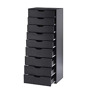 Naomi Home 9 Drawer Dresser for Bedroom, Stylish Tall Makeup Dressers, Storage Shelves, Small Dresser for Closet with 200 lbs Capacity - Black