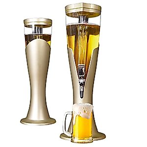 Beer Tower Drink Dispenser 3L Mimosa Tower Drink Beverage Dispenser with Removable Ice Tube,Freeze Tube to Keep Beverages Ice Cold，Perfect for Party,Bars,Home,Durable, Dual Action, Holiday Gift