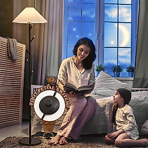 Unique Floor Lamps Modern,Black Simple Floor Lamp with Coat Rack,Tree LED standing lamp ,Lamparas De Pie Para Sala for Living Room Office or Bedroom - Includes Two Pleated Lampshades (Beige+Green)