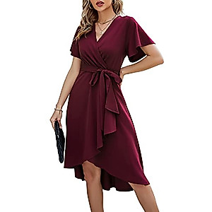 Church 1950s Dress for Women Vintage Elegant Ruffle A Line Casual Cocktail Party Modest Dress for Special Occasions Wine Red XL
