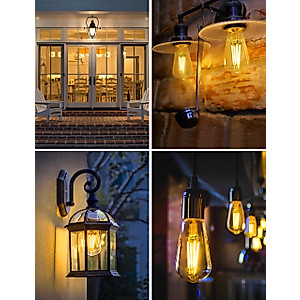 Dusk to Dawn Light Bulbs LED Edison, 60W Equivalent Outdoor Lighting, Soft White 2700K, E26 Base, Light Sensing, ST58 Vintage Style, 600LM, Extra Bright Automatic Bulb for Porch Patio Garage, 4 Pack