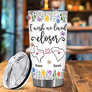 NAHOTICQ Personalized Bestie Mug - Friendship Gift For Bestie, Best Friends, Sisters - I Wish We Lived Closer Custom Name 3D Effect Tumbler - Long Distance Going Away Gifts For BFF, Friend, Women