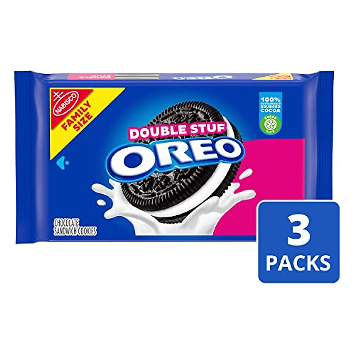 OREO Double Stuf Chocolate Sandwich Cookies, Family Size, 3 Packs