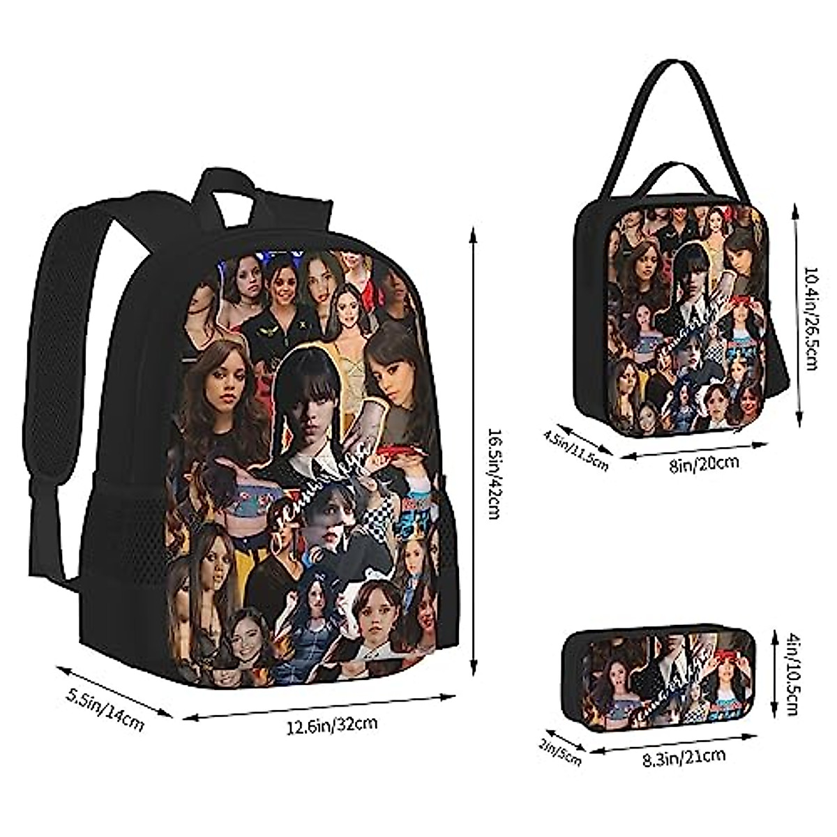 Hei Bai.JZQ 3 In 1 Backpack Set Jenna Ortega Bookbag With Lunch Box And Pencil Case