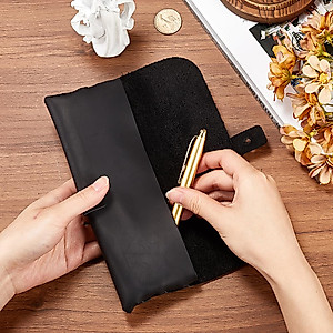 GORGECRAFT Retro Black Crazy Horse Leather Pencil Case Genuine Leather Snap Cover Pen Cases Large Capacity Leather Pencil Pouch Vintage Holders for Pen Pencils Men Women Glasses Sunglasses