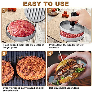 Leonyo 2 Pack Hamburger Press Patty Maker with 240Pcs Wax Patty Papers, 4.6" Aluminum Non-Stick Burger Patty Press Mold, Griddle Round Hamburger Patty Maker for Beef Veggie BBQ Grilling, Silver