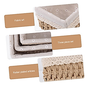 Alipis 3pcs Rattan Storage Basket Rattan Serving Tray Food Serving Tray Toy Storage Basket Snack Trays Tablescape Decor Storage Baskets Desktop Woven Baskets Fabric Porch Gift Basket